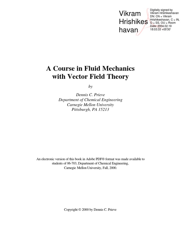 Mathematics - A Course in Fluid Mechanics With Vector Field | PDF ...