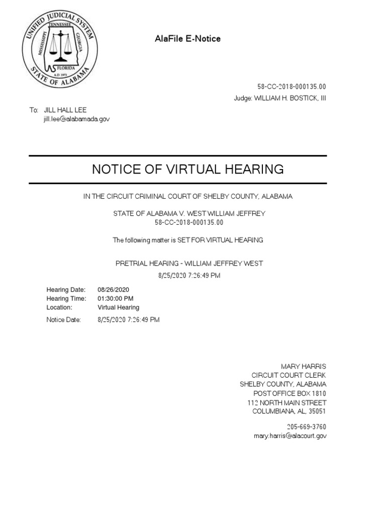 Virtual Pretrial Hearing Notice: West Jeffrey | PDF | Wisconsin Circuit ...