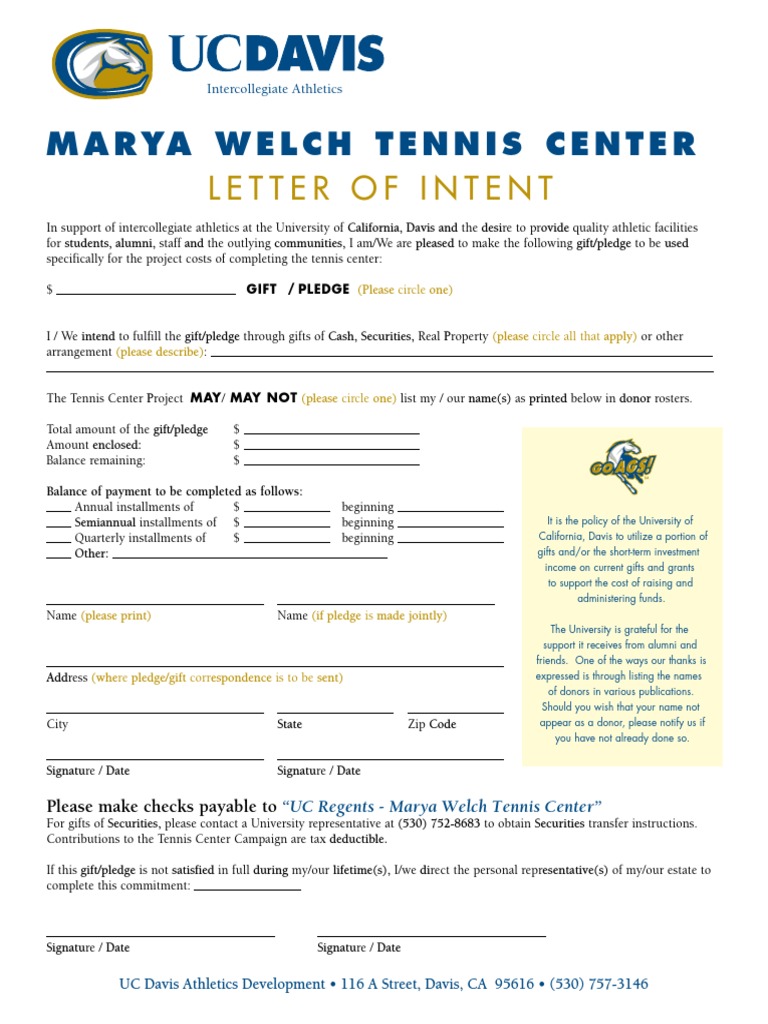 Letter of Intent: Marya Welch Tennis Center | PDF | Taxation ...