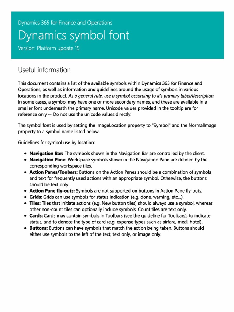 Dynamics Symbol Font: Useful Information | PDF | Software