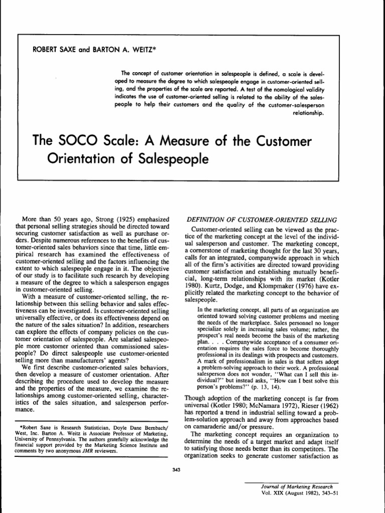 Measuring Customer Orientation in Sales | PDF | Sales | Validity ...