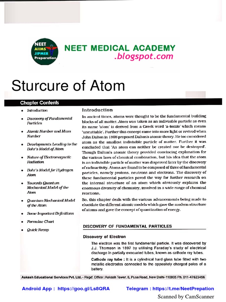 11C 2 Structure of Atoms by Aakash Institute PDF | PDF