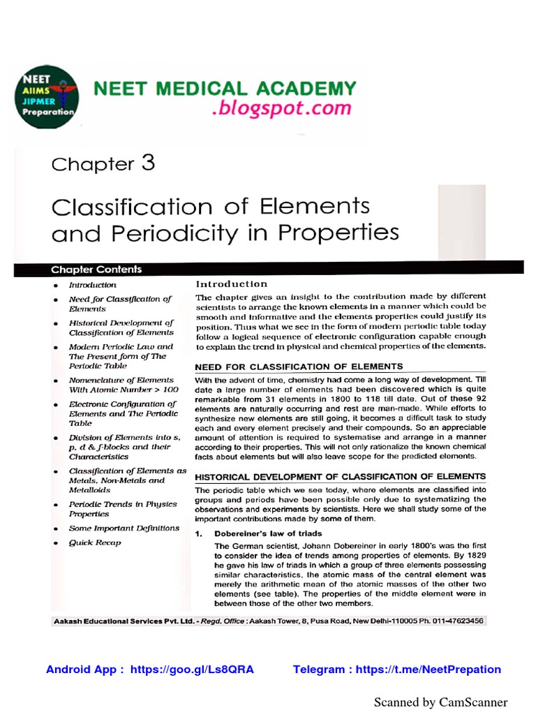 11C 3 Classification of Elements and Periodicity in Properties Note by ...