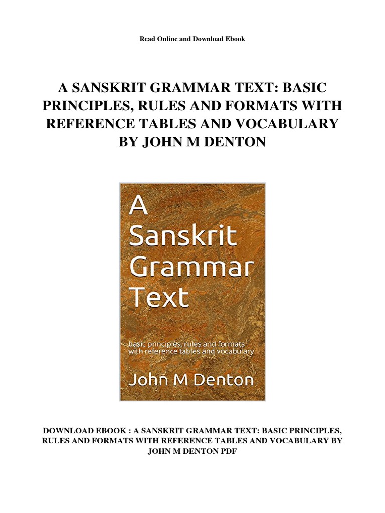 A Sanskrit Grammar Text Basic Principles Rules and Formats With ...