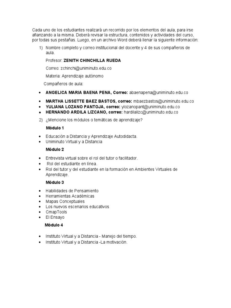 Cada Uno de Los Estudiantes Realizará Un Recorrido Por Los Elementos ...