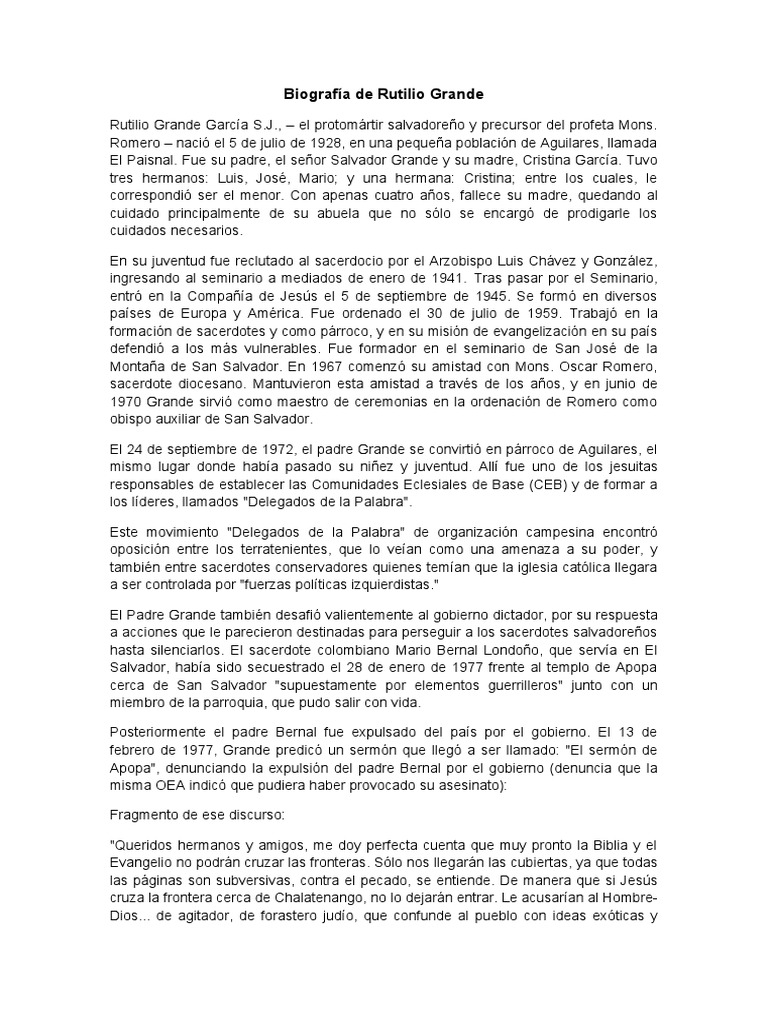 Biografia de Rutilio Grande | PDF | Violencia