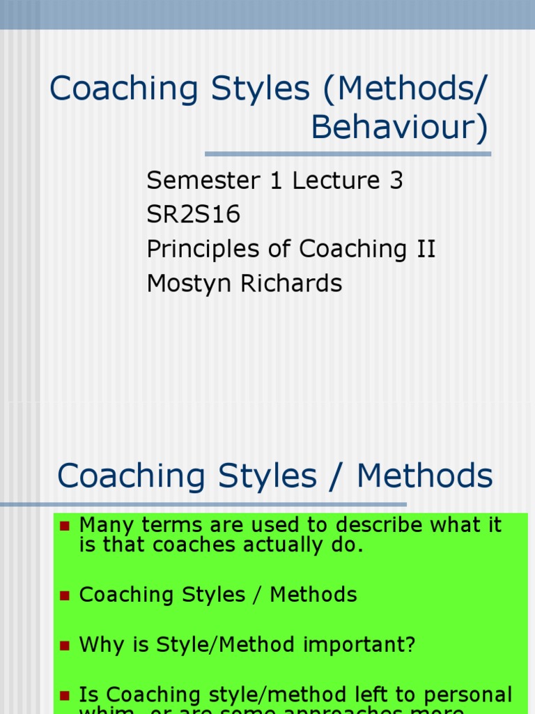 Coaching Methods Styles-Nov-11 PDF | PDF | Teaching Method | Teachers