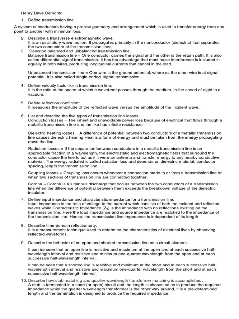 Describe How Stub Matching and Quarter Wavelength Transformer Matching ...