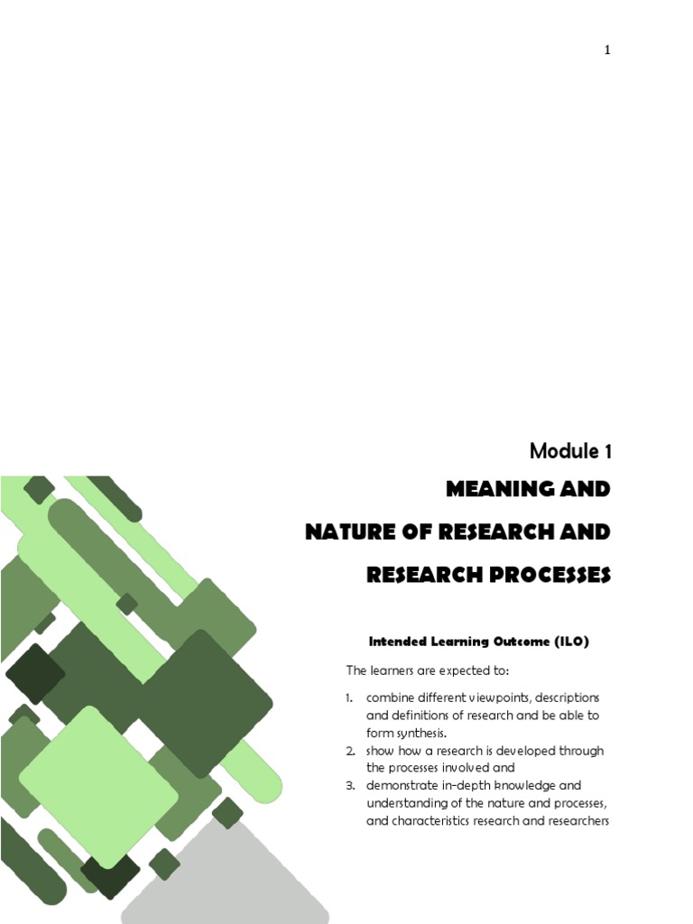 Meaning and Nature of Research and Research Processes: Intended ...