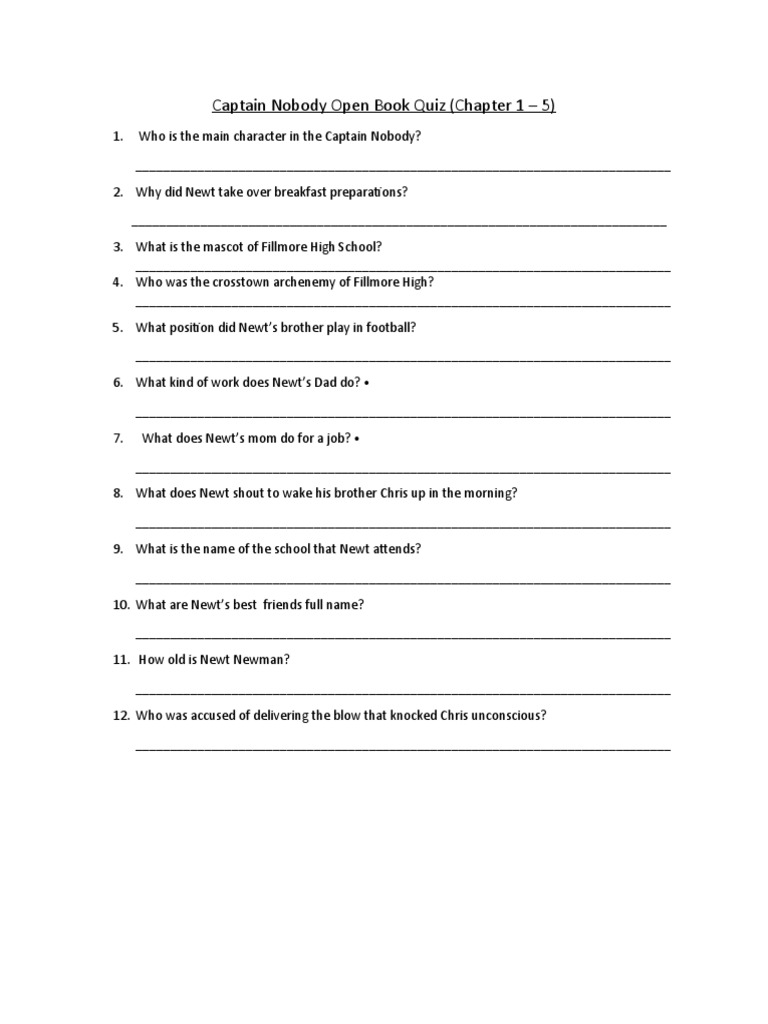 Captain Nobody Open Book Quiz | PDF | Clothing