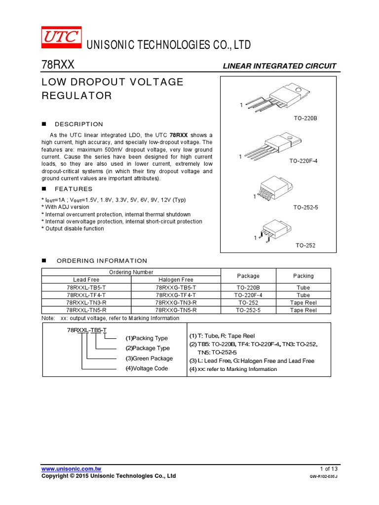 Unisonic Technologies Co., LTD: Low Dropout Voltage Regulator | PDF ...