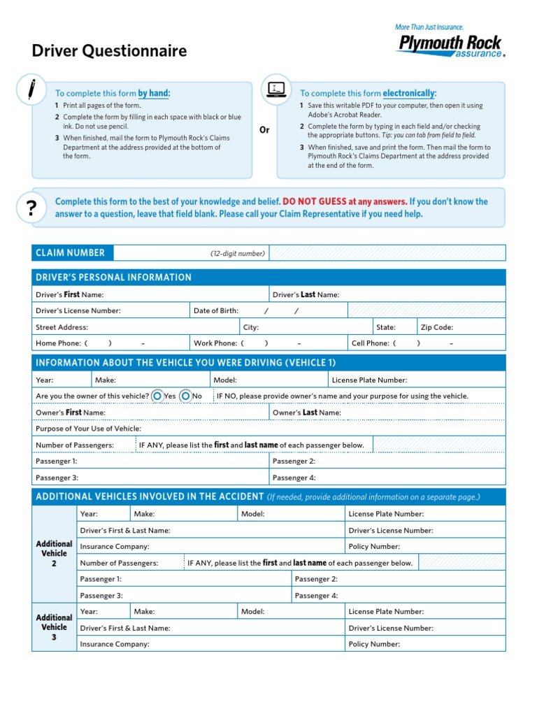 Driver Questionnaire: To Complete This Form by Hand: To Complete This Form Electronically | PDF ...