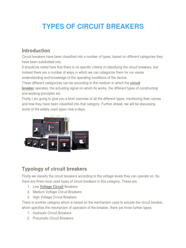 Types of Circuit Breakers PDF | PDF | Electrical Equipment | Mechanical ...