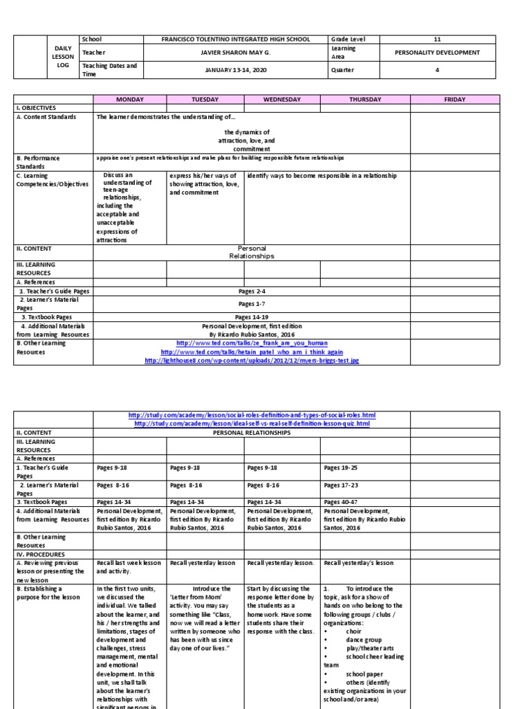 Daily-Lesson-Log Perdev 4TH Quarter | PDF | Adolescence | Teachers