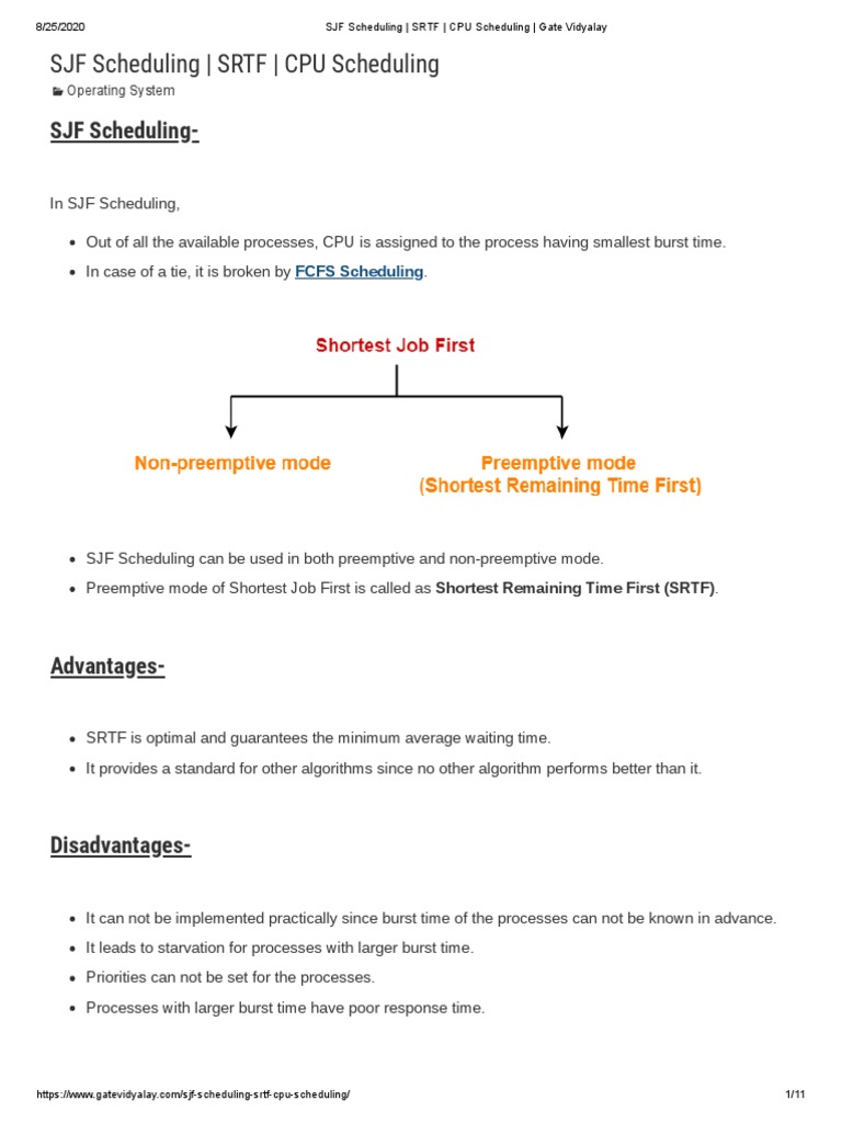 SJF Scheduling - SRTF - CPU Scheduling - Gate Vidyalay | PDF | Scheduling (Computing) | Algorithms