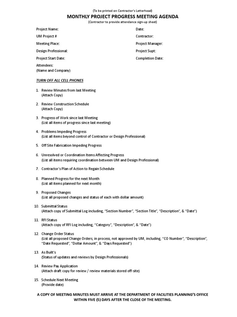Construction Project Meeting Agenda | PDF | Technology & Engineering