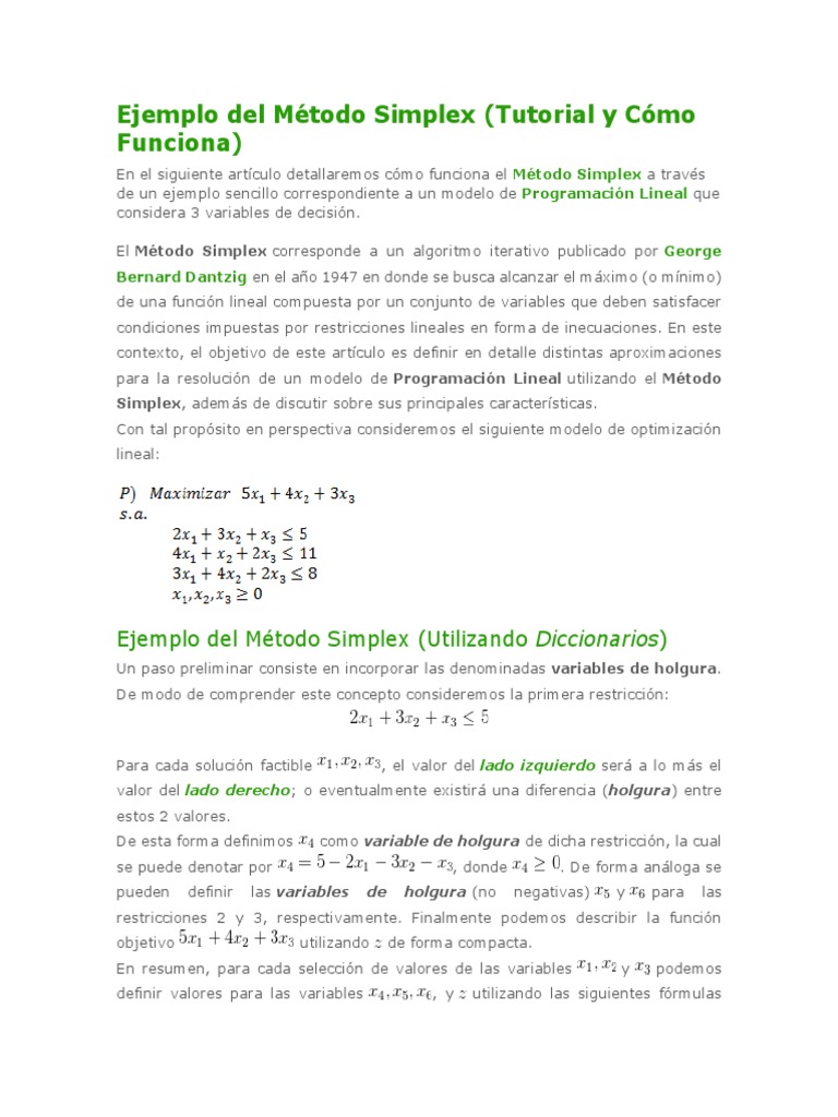 Ejemplo Del Método Simplex | PDF | Programación lineal | Informática teórica