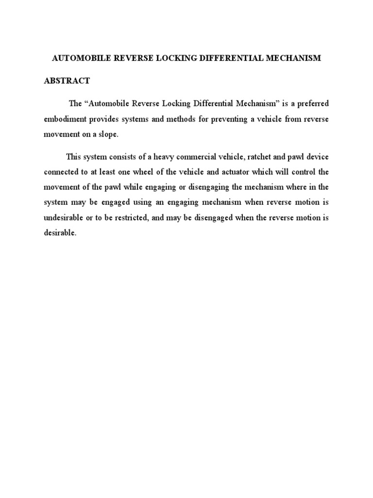 Automatic Reverse Locking System Using Differential Unit | PDF