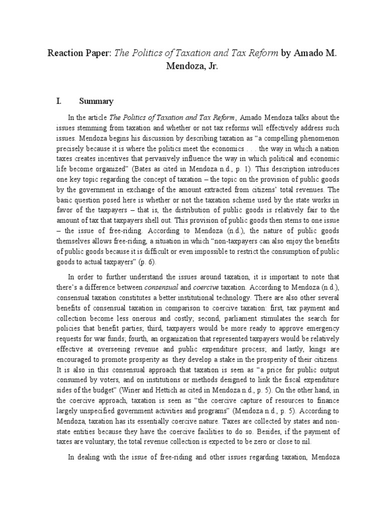 Reaction Paper On Taxation | PDF | Redistribution Of Income And Wealth ...