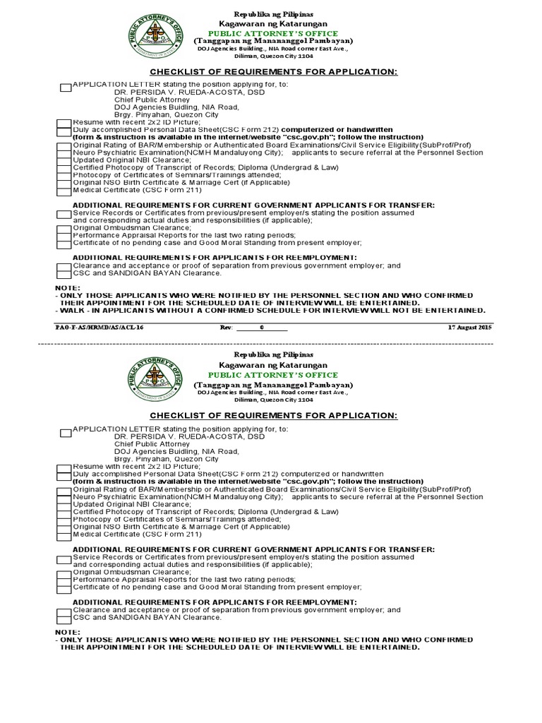 Checklist of Requirements For Application:: Kagawaran NG Katarungan ...