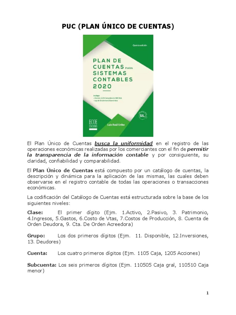 Puc (Plan Único de Cuentas) : La Transparencia de La Información ...