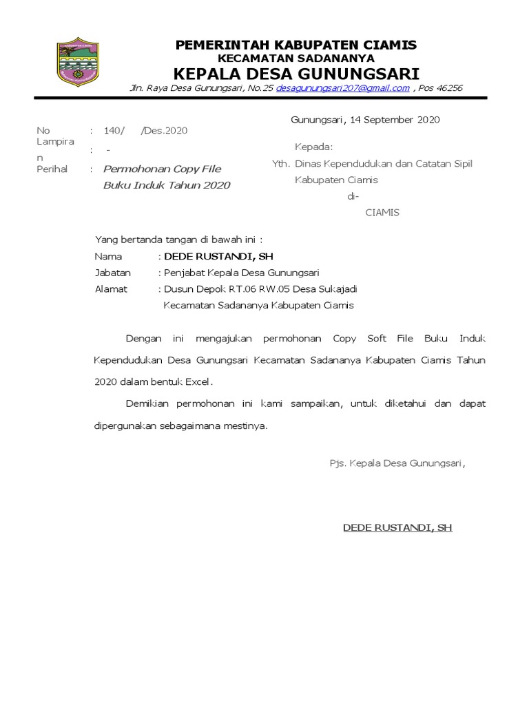 Surat Permohonan Buku Induk Capil | PDF