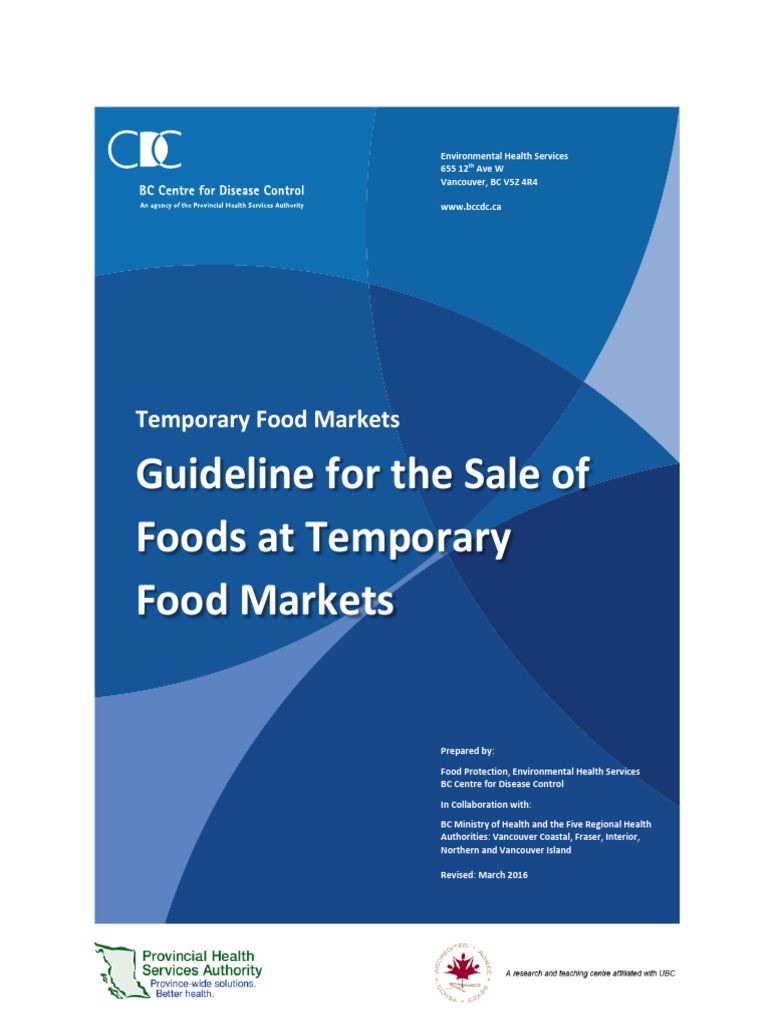 Guideline For The Sale of Foods at Temporary Food Markets | PDF | Hand ...