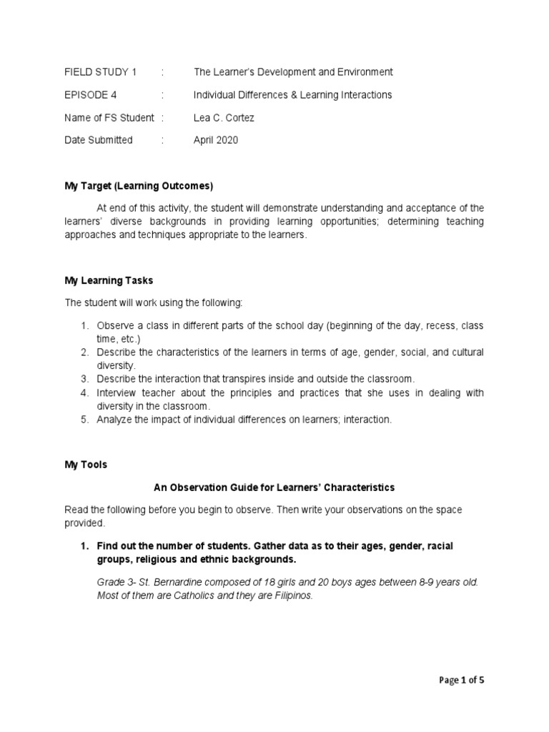 FS 1 - Episode 4 | PDF | Classroom | Learning