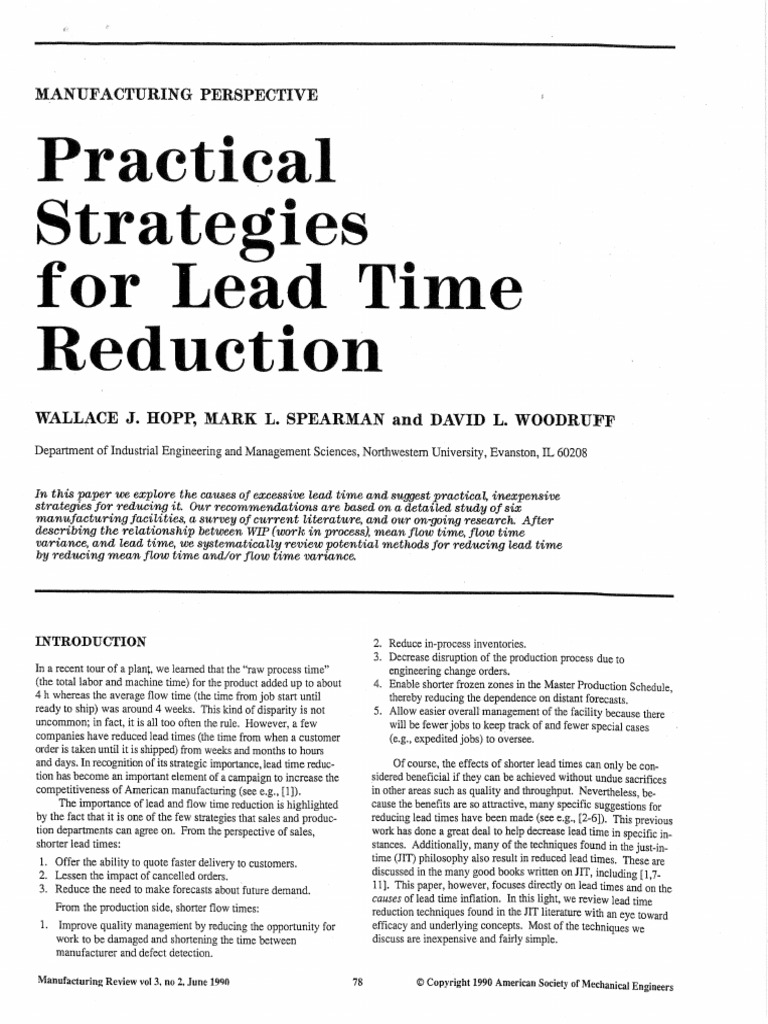 Practical Strategies For Lead Time Reduction PDF | PDF