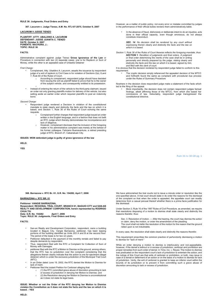 Rule 36: Judicial Decision Standards | PDF | Judgment (Law) | Certiorari
