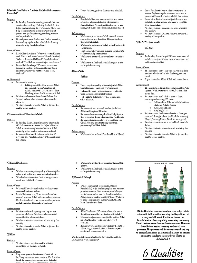 Six Qualities of Tabligh in Islam | PDF