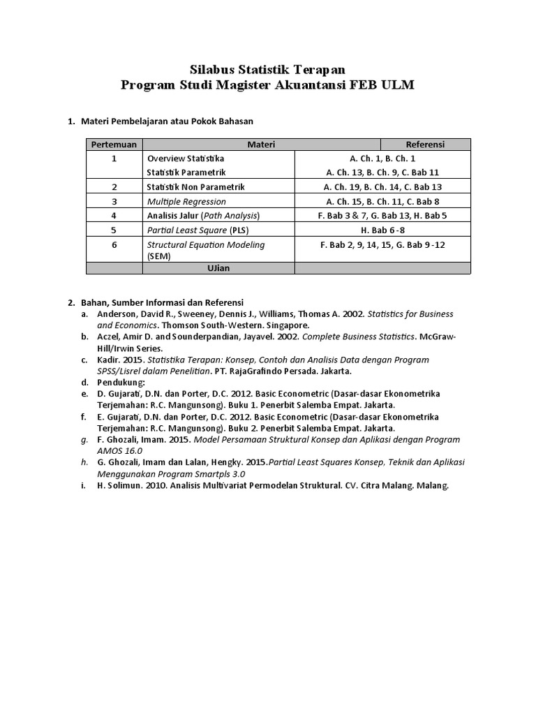 Silabus Matrikulasi Statistik Terapan | PDF