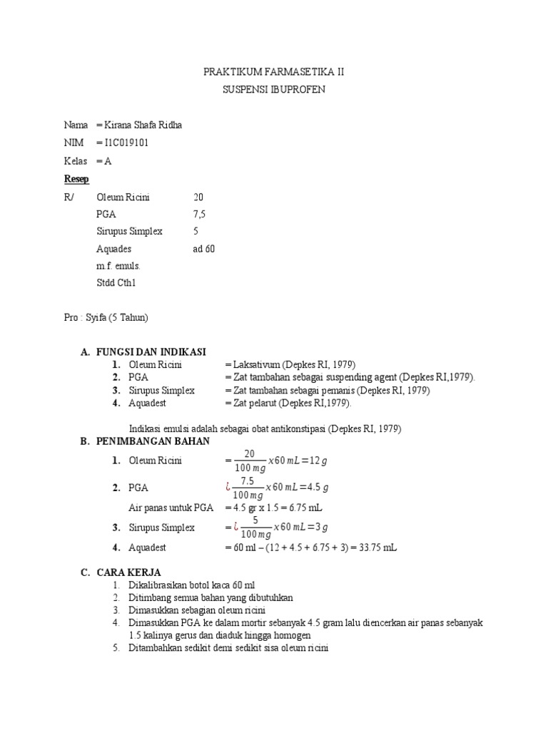 Praktikum Emulsi Ibuprofen | PDF | Memasak, Makanan, & Anggur