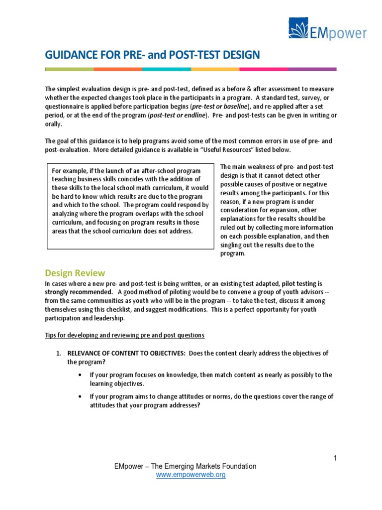 Guidance For Pre-And Post-Test Design | PDF | Multiple Choice ...