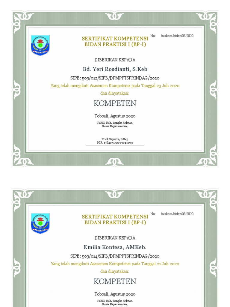 Template Sertifikat Kompetensi | PDF