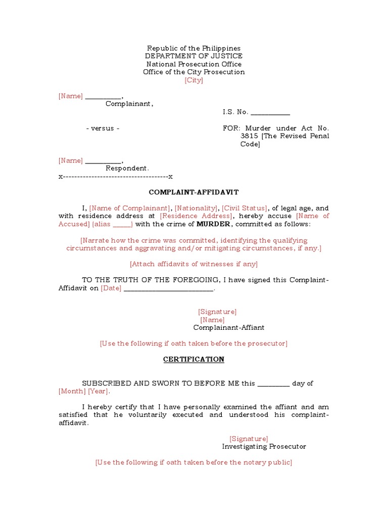 Complaint Affidavit for Murder Case | PDF | Affidavit | Notary Public