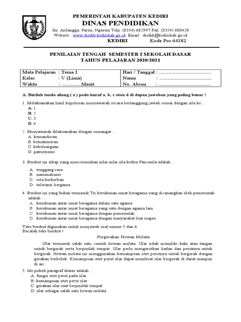 Soal PTS Tema 1 | PDF