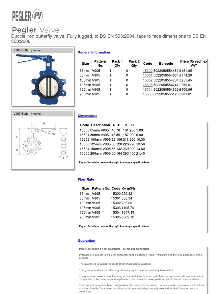 Ductile Iron Butterfly Valve. Fully Lugged, To BS EN 593:2004, Face To ...
