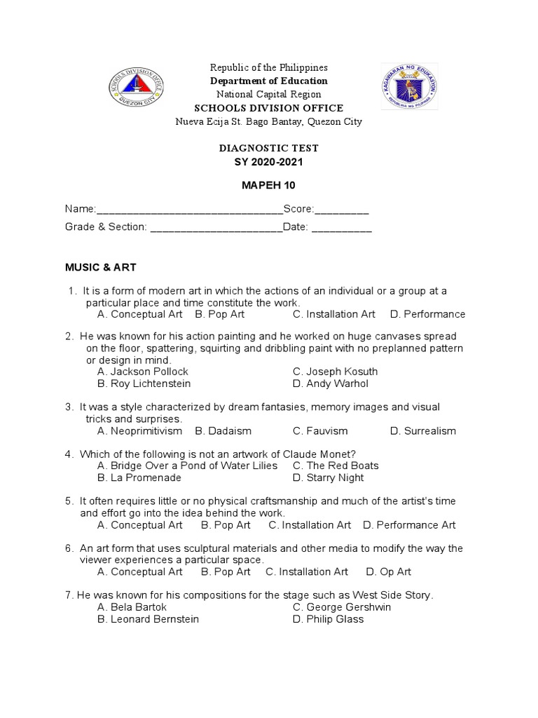 MAPEH G10 With Key To Correction | PDF | Abstract Art | Paintings
