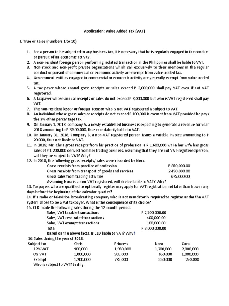 1.2. Problems On VAT - For Tax Review | PDF | Value Added Tax ...