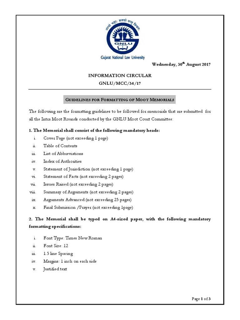Moot Court Memorial Formatting Guidelines | PDF | Citation | Public Law