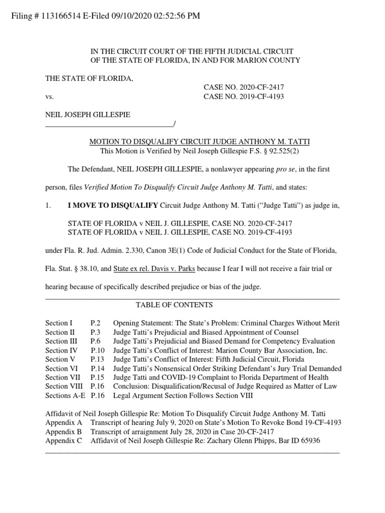 Motion To Disqualify Circuit Judge Anthony M Tatti | PDF | Fourteenth ...