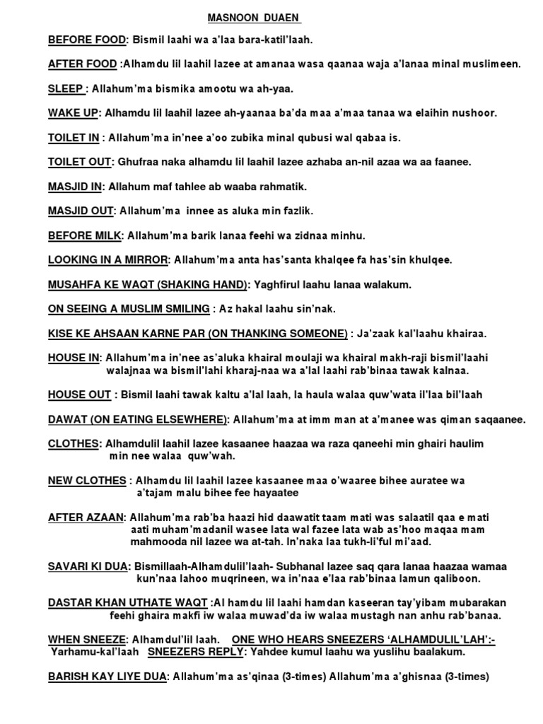 MASNOON DUA / Muslim Prayer / Masnun Duwa | PDF | Islamic Ethics ...