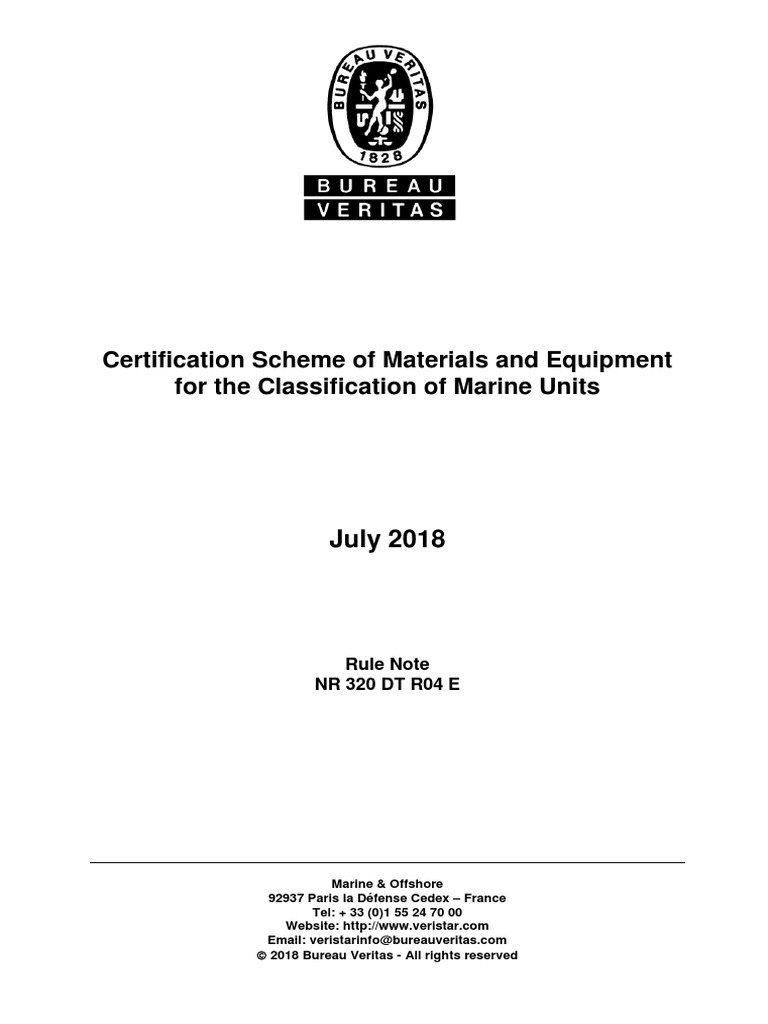 Certification Scheme Of Materials And Equipment For The Classification
