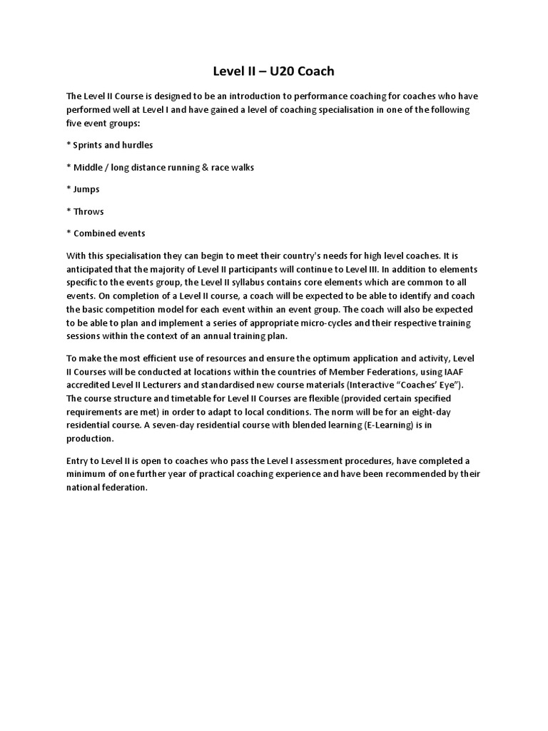 Level II Coach U20 | PDF