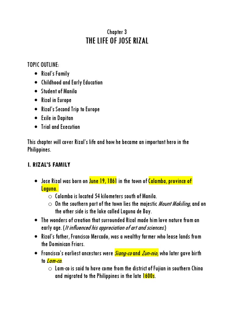 Chapter 3 The Life of Jose Rizal PDF | PDF | Philippines