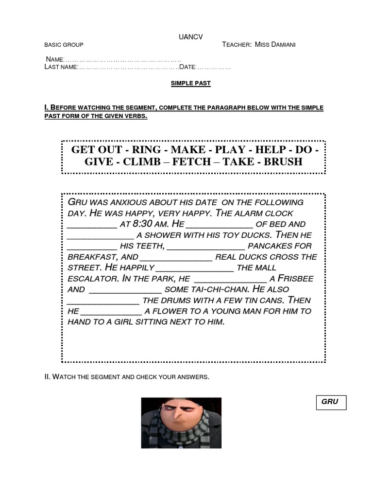 Simple Past Tense Exercise | PDF | Games & Activities | Art