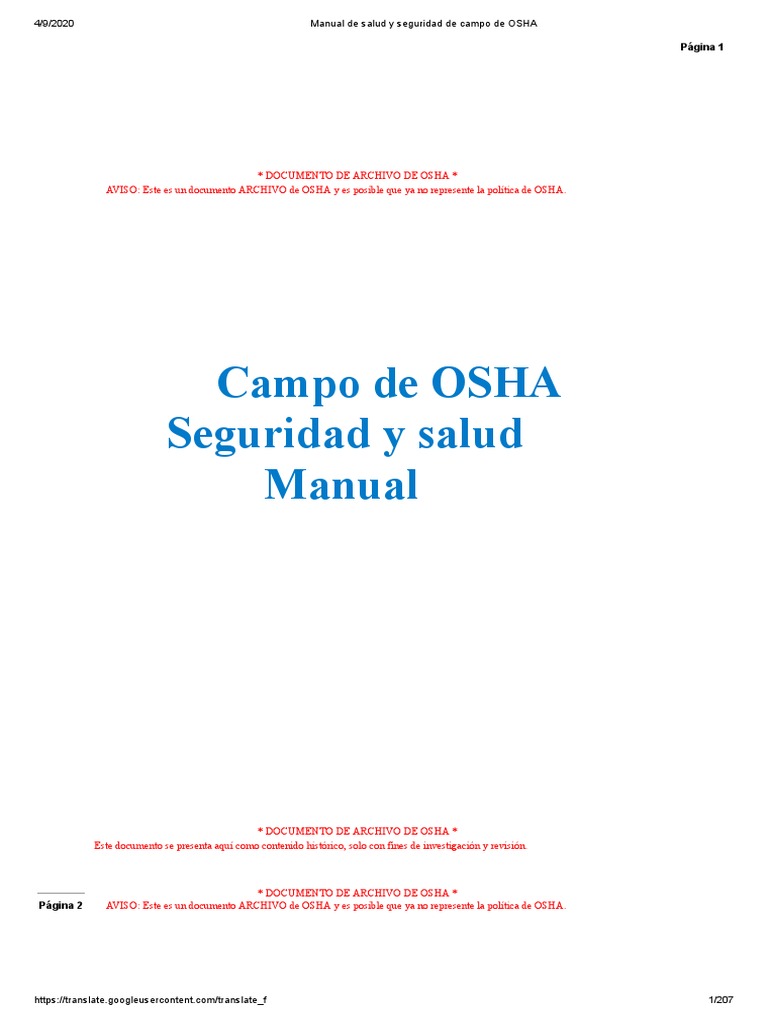 Manual de Salud y Seguridad de Campo de OSHA Español PDF | PDF ...
