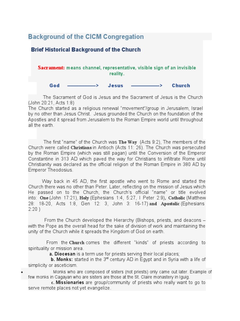Background of The CICM Congregation | PDF | Acts Of The Apostles ...