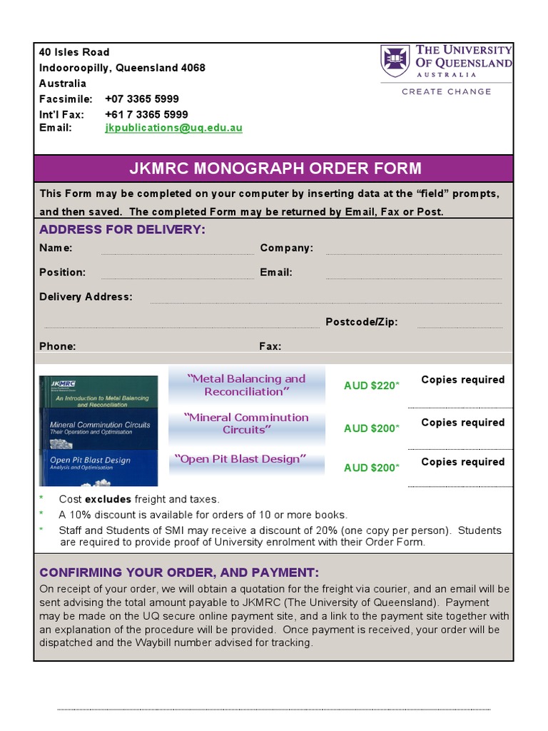 Monograph Order Form MinComm - OpenPitt - MetalBalancing | PDF